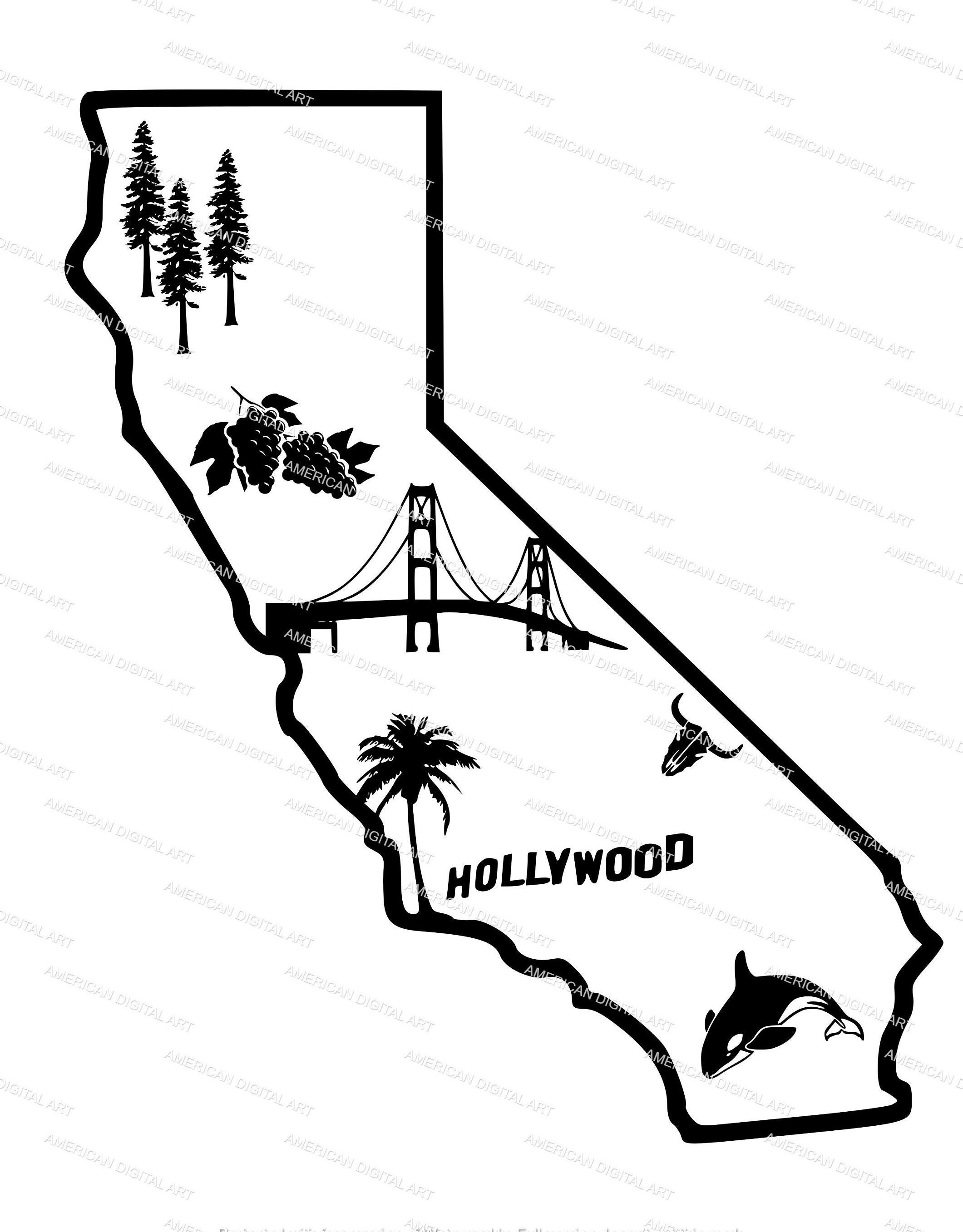 California Landmarks Map Digital File, State,map, Cricut Files, Laser ...