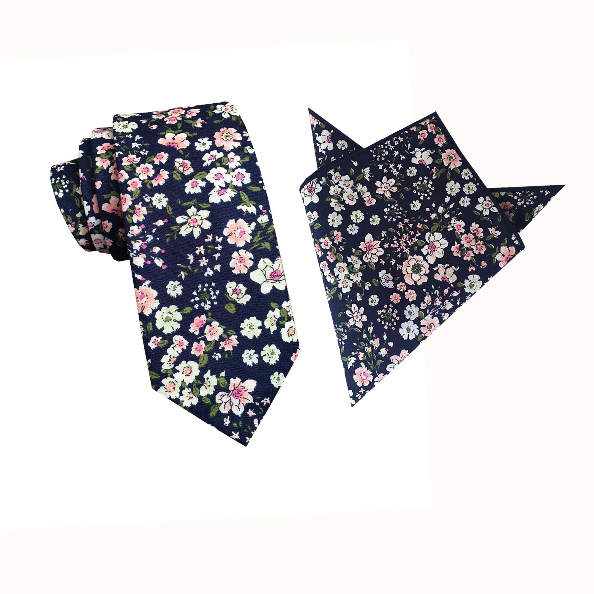 Dark Navy Floral Cotton Tie: Peach Wedding Groomsmen Necktie - Etsy