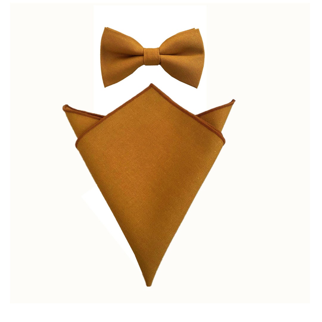 Mustard Yellow Linen Bow Tie & Pocket Square Set - Etsy