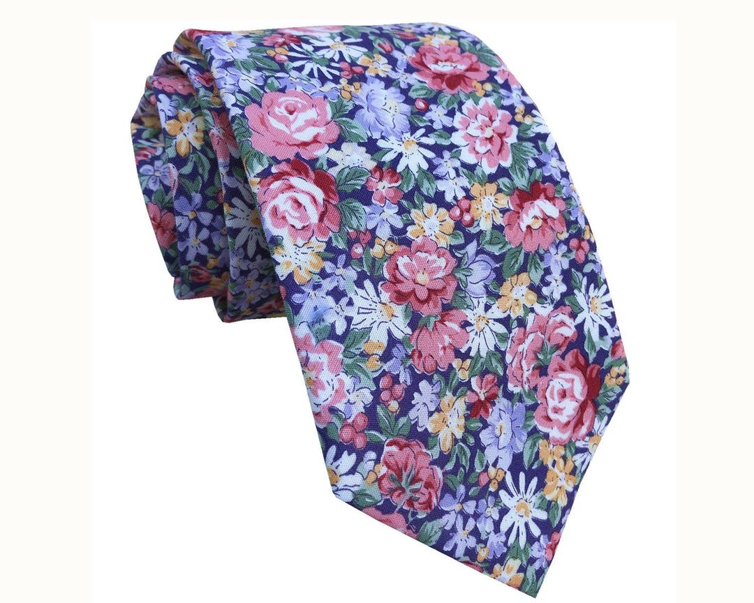 Pink Floral Cotton Tie: Wedding Groomsmen Necktie - Etsy