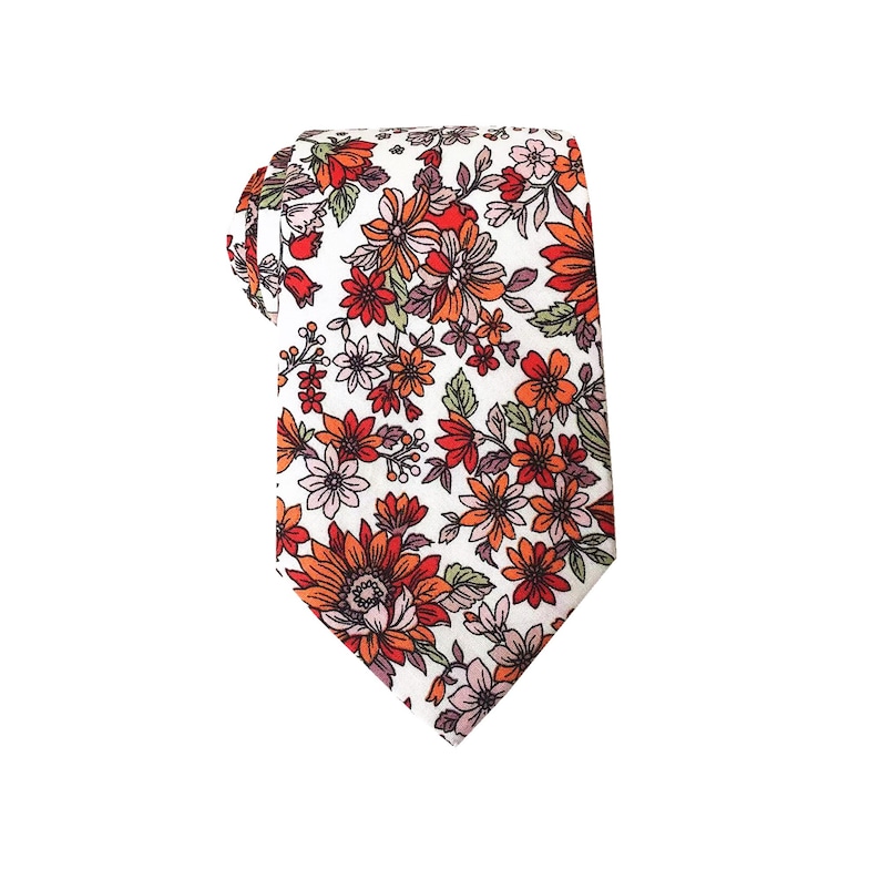 Paprika Sunflower Cotton Necktie: Orange Floral Skinny Tie - Etsy