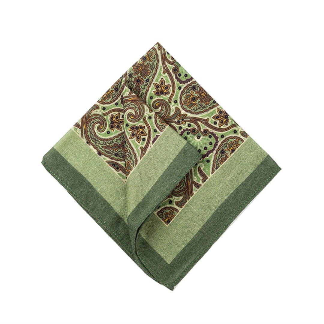 Green Pocket Square, Green Border Wool Pocket Square, Pocket Squares ...