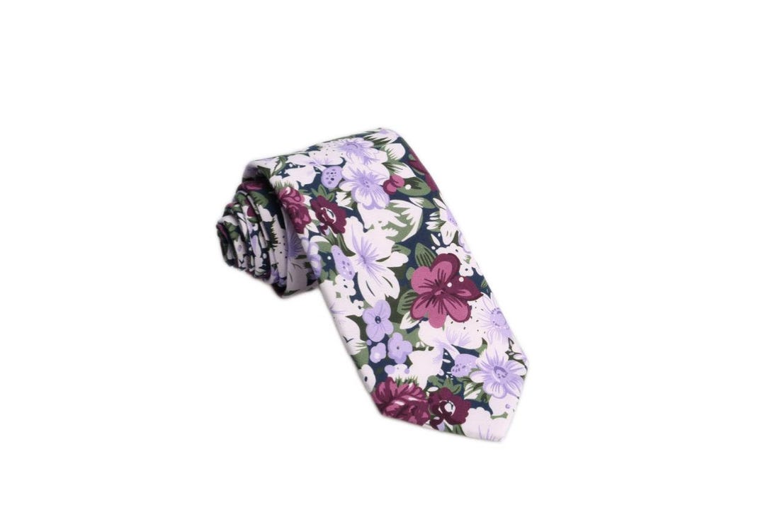Plum Purple Floral Rose Flower Cotton Necktie: Wedding Tie, Sage Green ...