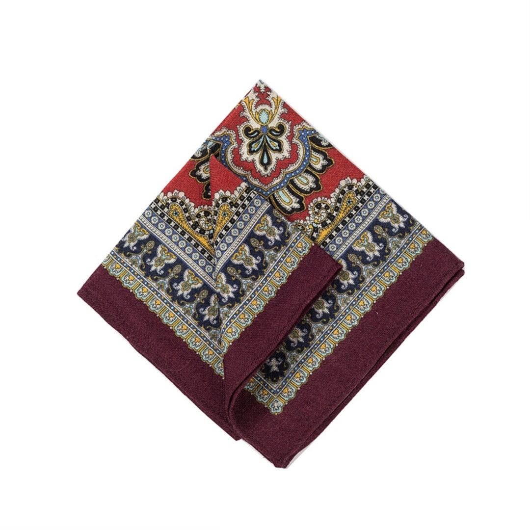 Burgundy Paisley Pocket Square,burgundy Paisley Wool Pocket Square ...
