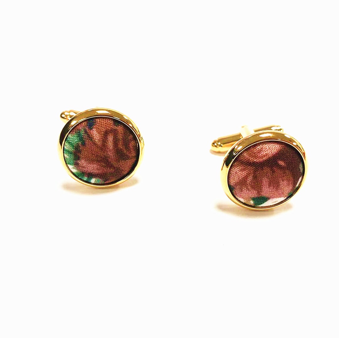 Rust Floral Cufflinks: Gold Rose Flower Wedding Accessories - Etsy