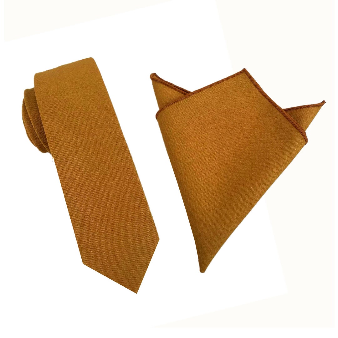 Mustard Yellow Linen Skinny Tie & Pocket Square Set - Etsy
