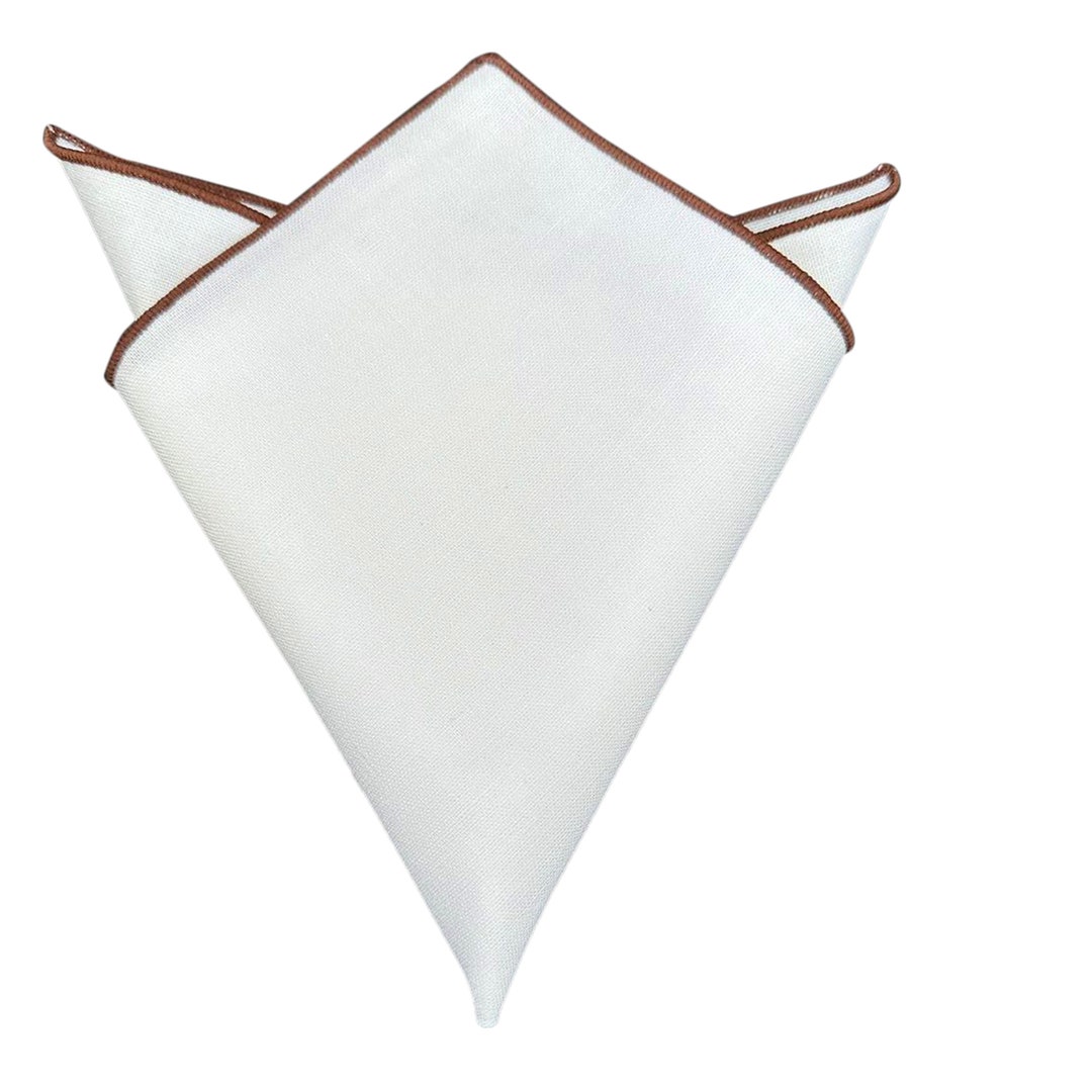 White Linen Pocket Square Brown Border Pocket Squares Plain White Hanky ...