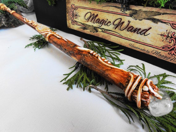 Quartz Magic Wand Altar Wand Wood Stick Enchanted Wand | Etsy