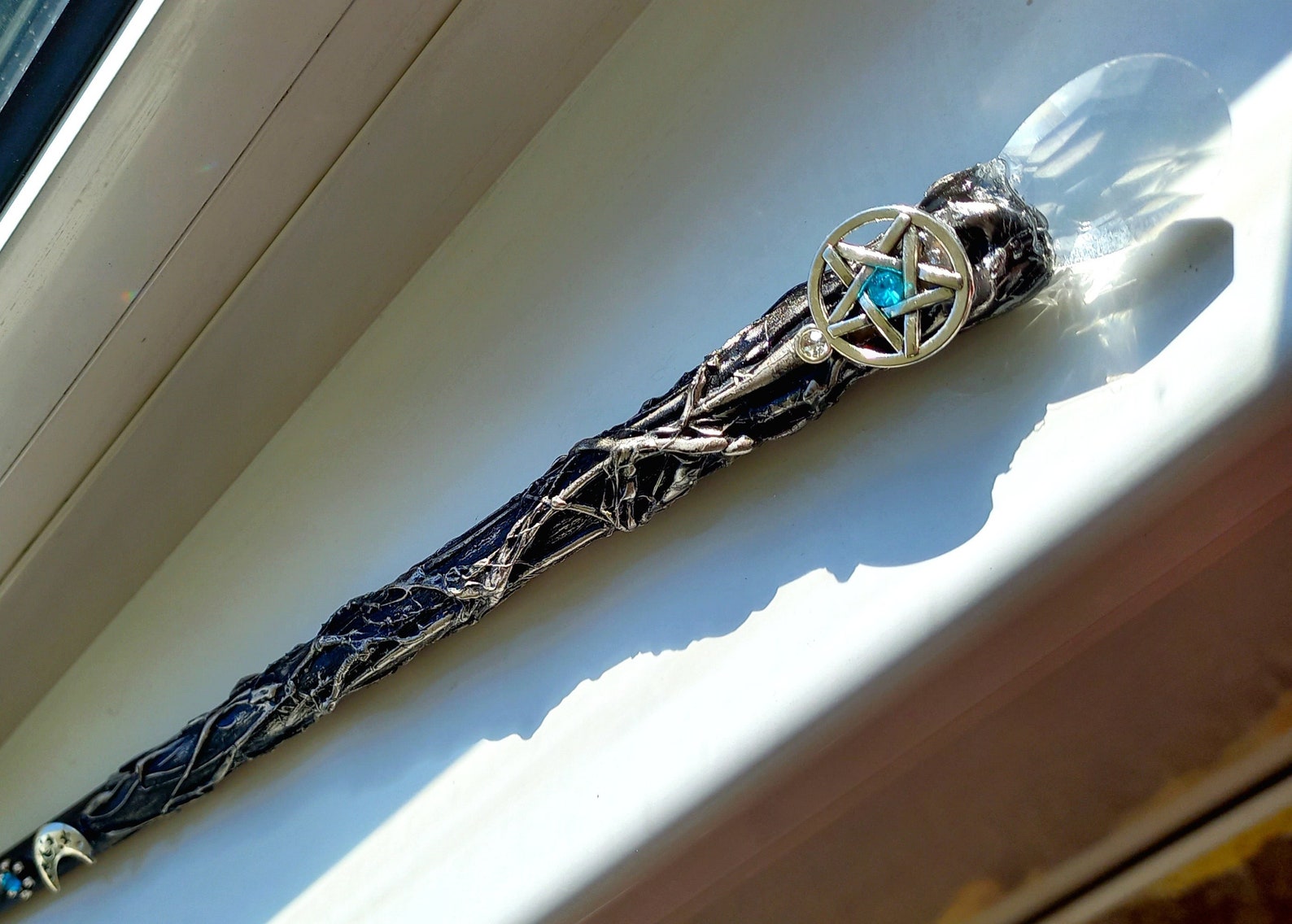 Magical Wand Pentacle and Moon. Black and Silver. Wiccan Wand. - Etsy