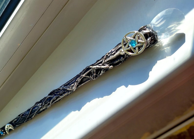 Magical Wand Pentacle and Moon. Black and Silver. Wiccan Wand. - Etsy