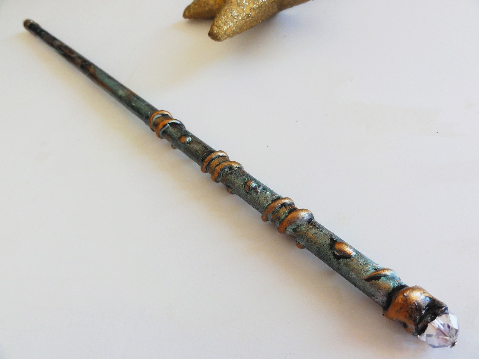 Magic Wand. Halloween Wand. Green and Gold Magic Wand. Wood - Etsy