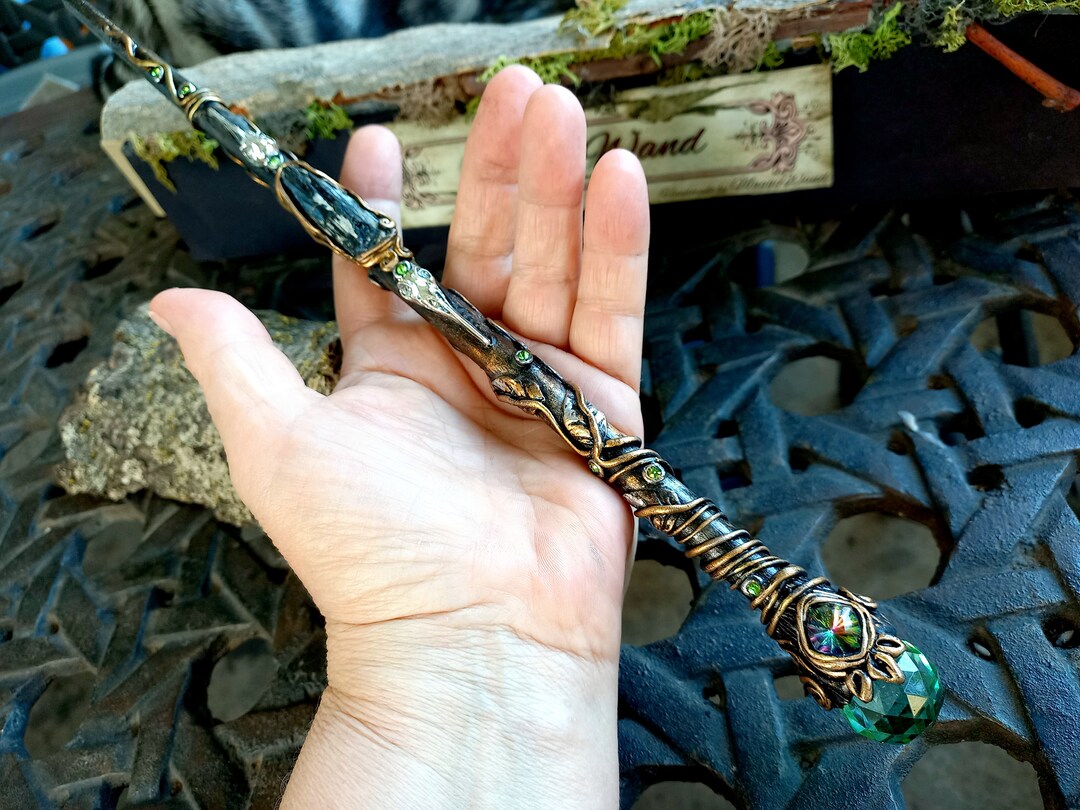 Raven Skull Magic Wand, Black Tourmaline Gemstone, Wizard Magick Wand ...