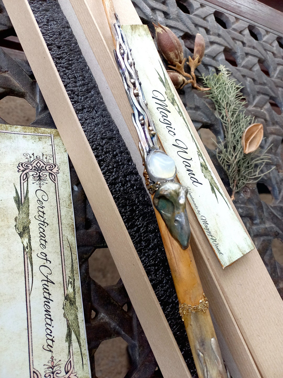 Raven Magic Wand, Opalite Gemstone, Crow Skull, Witchy Powers - Etsy