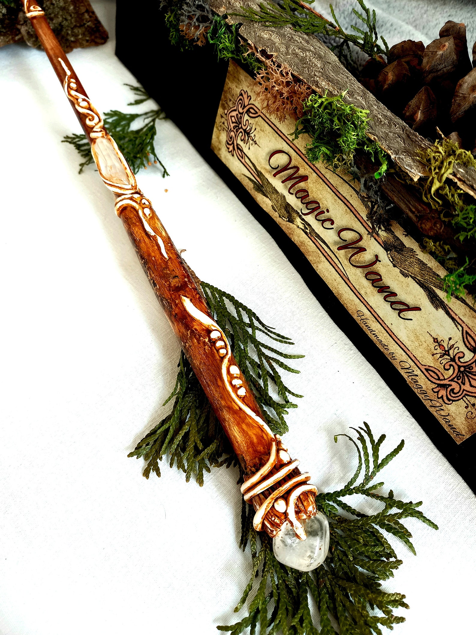Quartz Magic Wand Altar Wand Wood Stick Enchanted Wand - Etsy