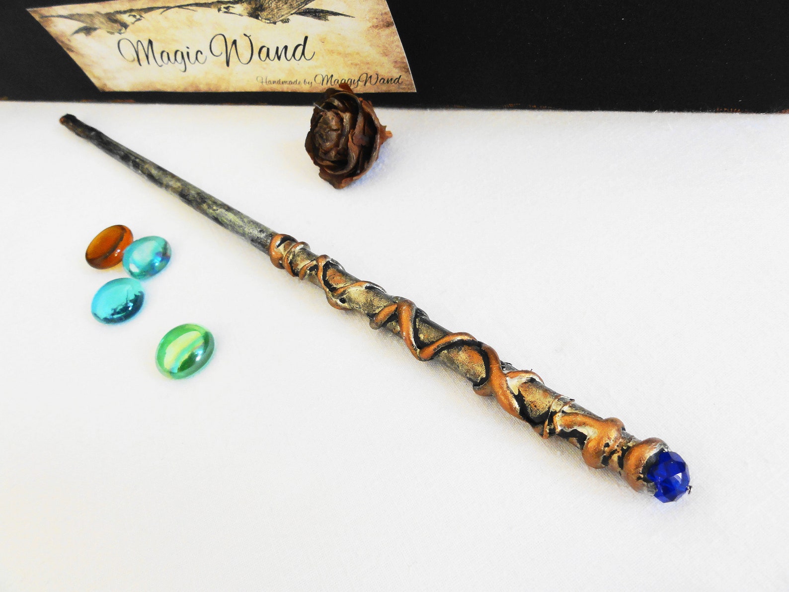 Magic Wand Gold and Black Fairy Wand Wizard Wand Wood Wand | Etsy