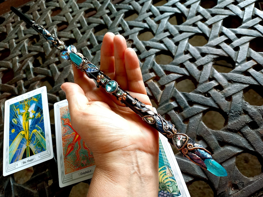 Magical Wand With Blue Aura Quartz, Fairy Wand, Altar Tools - Etsy