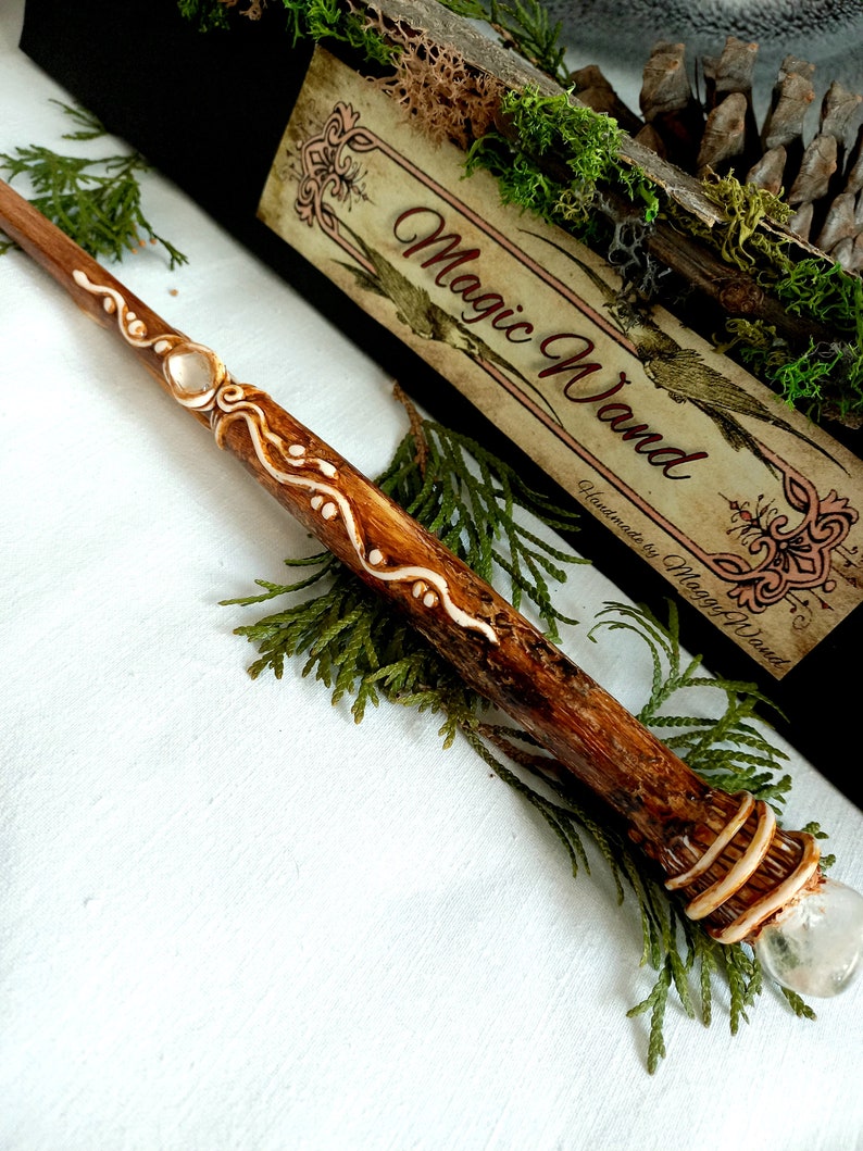 Quartz Magic Wand Altar Wand Wood Stick Enchanted Wand | Etsy