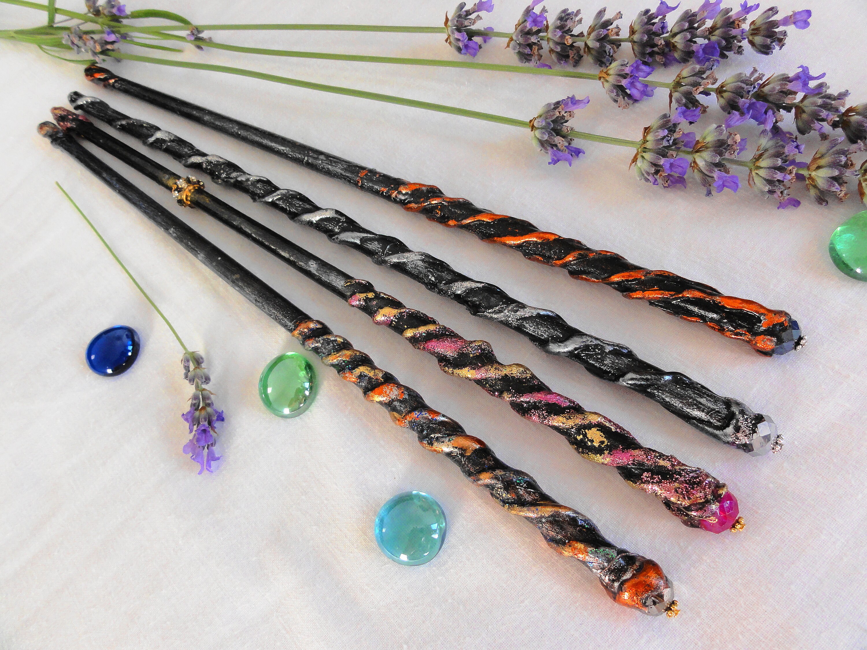 Magic Wand Black and Silver Wood Magic Wand Forest Wand Witch | Etsy