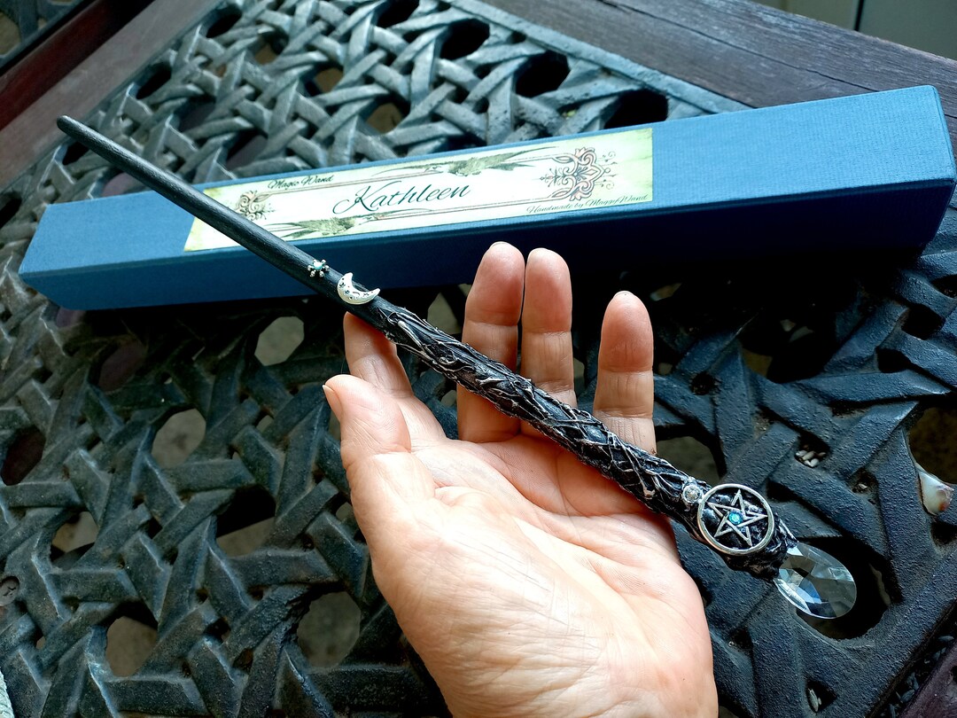Magical Wand Pentacle and Moon. Black and Silver. Wiccan Wand. Fantasy ...