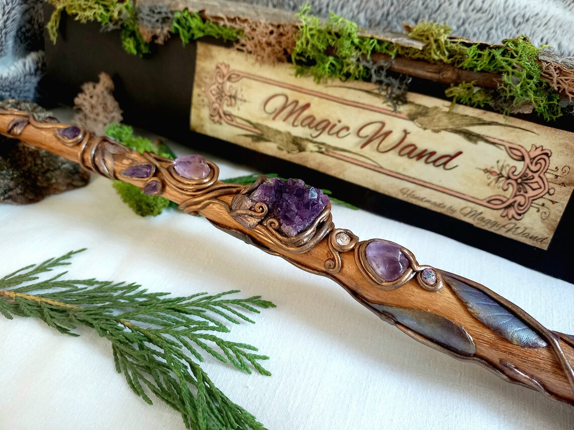 Amethyst Magic Wand Wooden Wand Polymer Clay Witchy Stick - Etsy