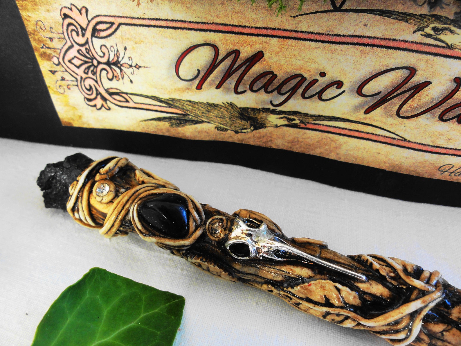Skull Crow Pen Magic Wand Pen Black Tourmaline Handmade | Etsy