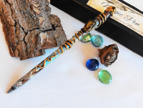 Magic Pen Tigers Eye Gemstone. Polymer Clay Magic Wand Pens | Etsy