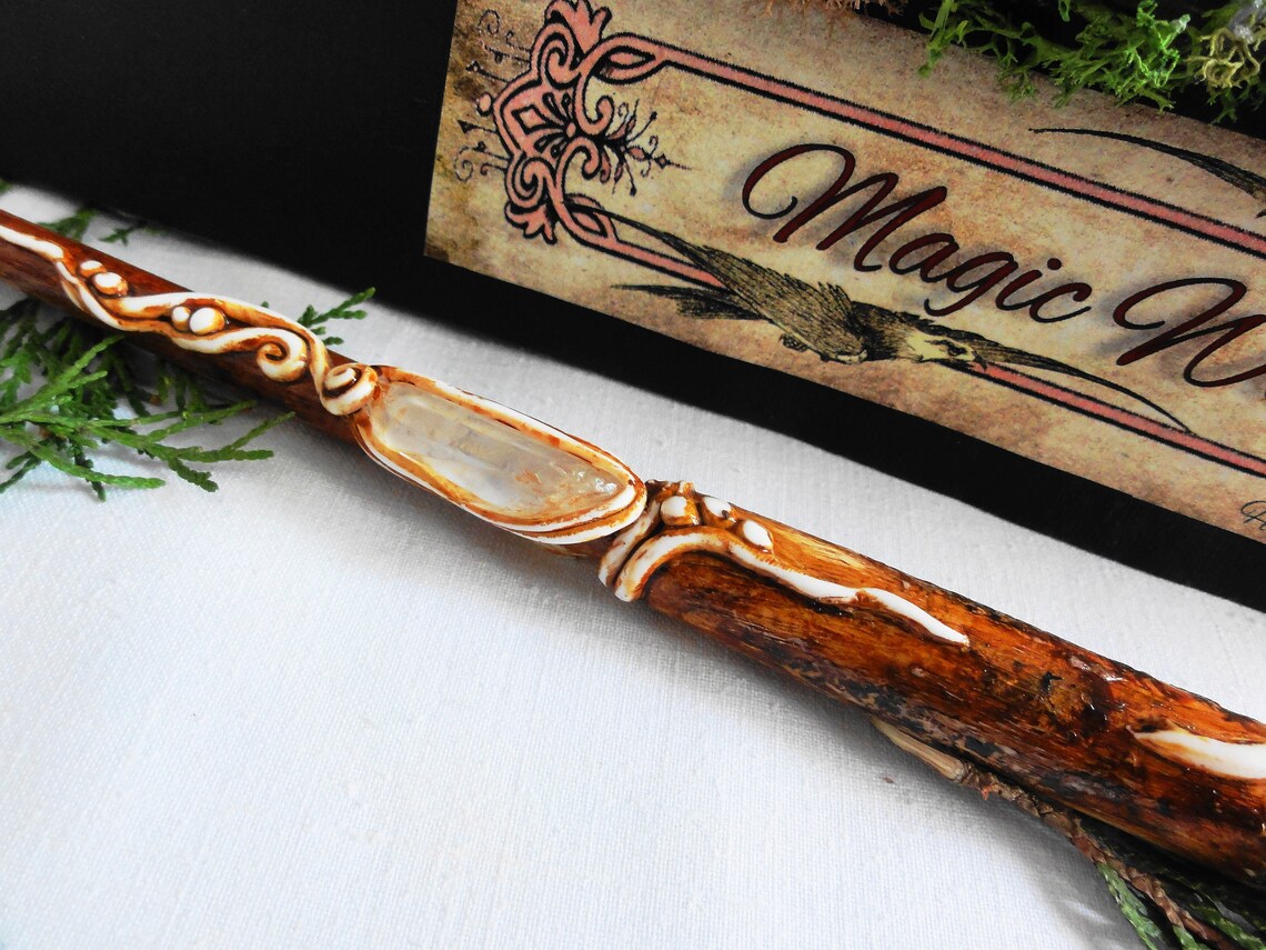 Quartz Magic Wand Altar Wand Wood Stick Enchanted Wand | Etsy