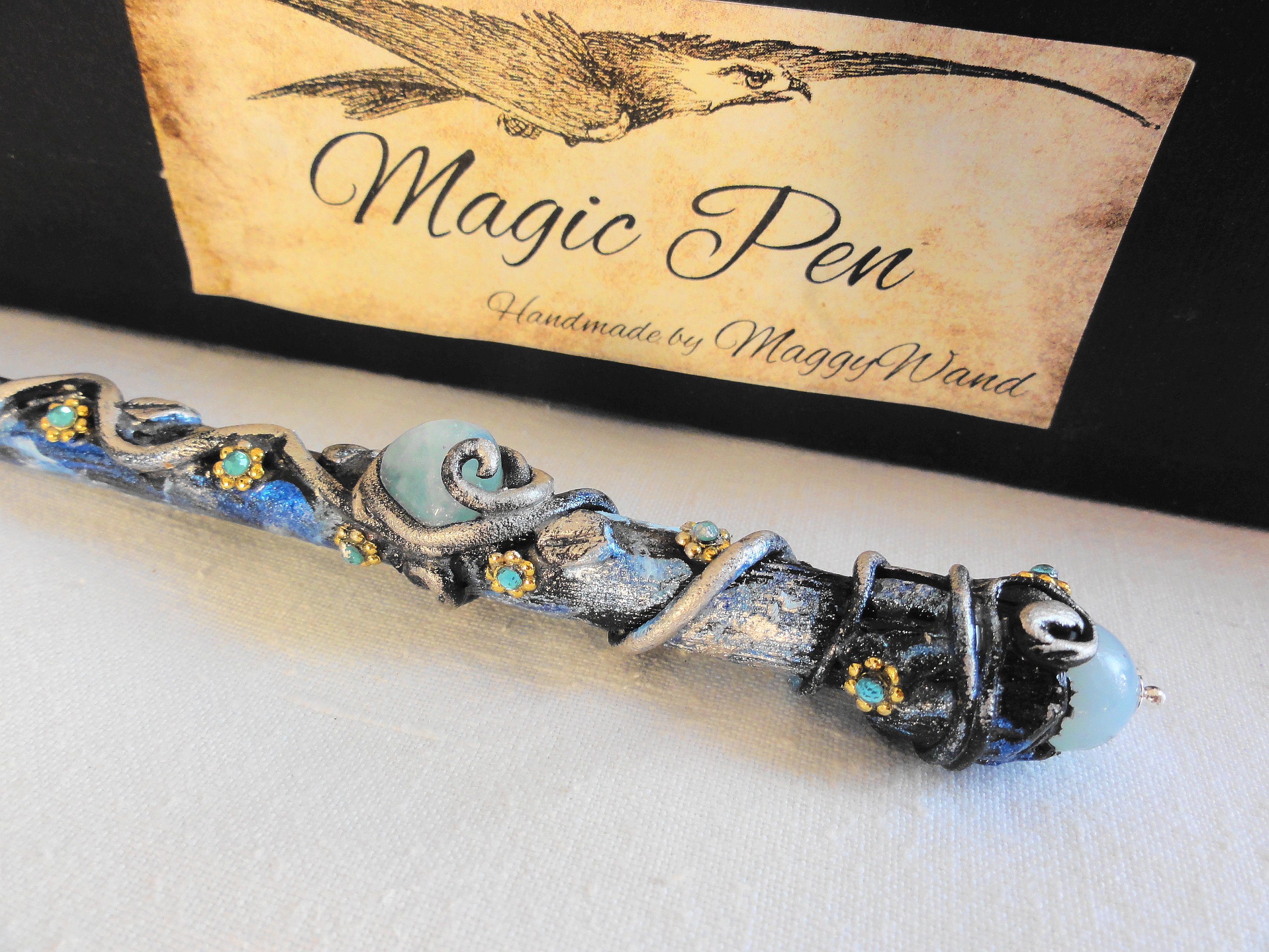 Aquamarine Magic Wand Pen Grimoire Pen Wicca Magic Pen Blue | Etsy