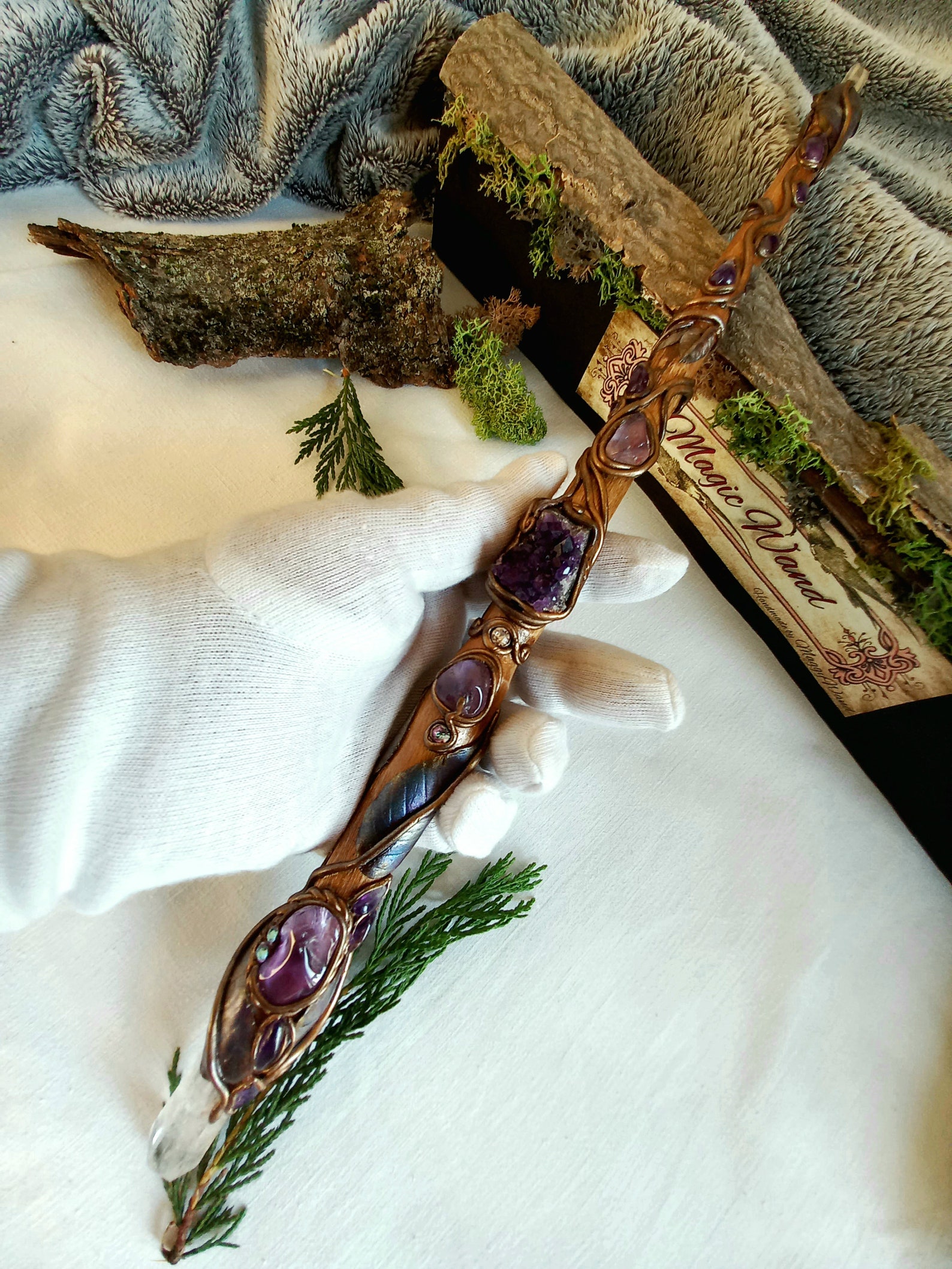 Amethyst Magic Wand Wooden Wand Polymer Clay Witchy Stick - Etsy