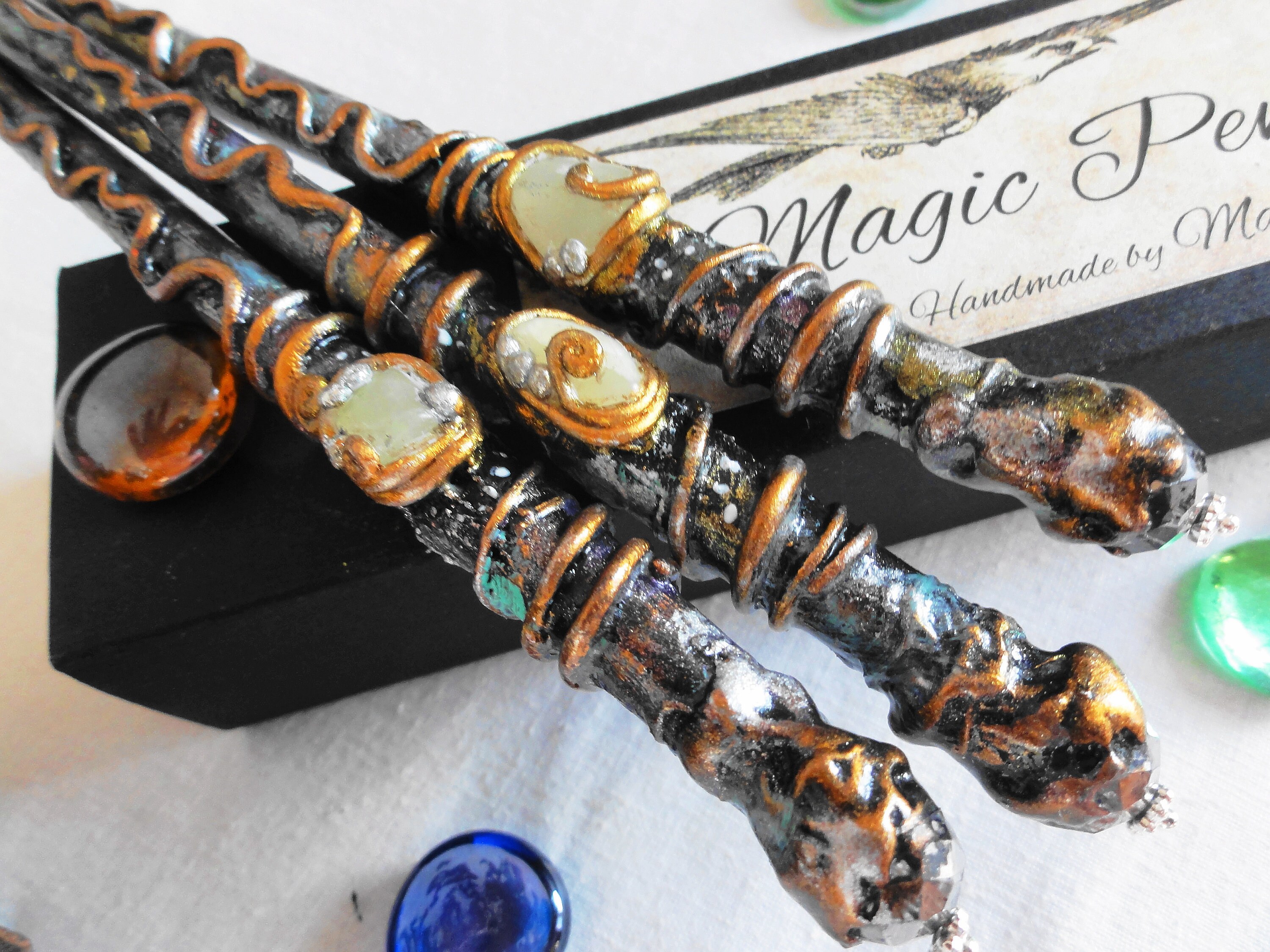 Witchy Magic Wand Pen Prehnite Crystal Pen Clay Pens | Etsy