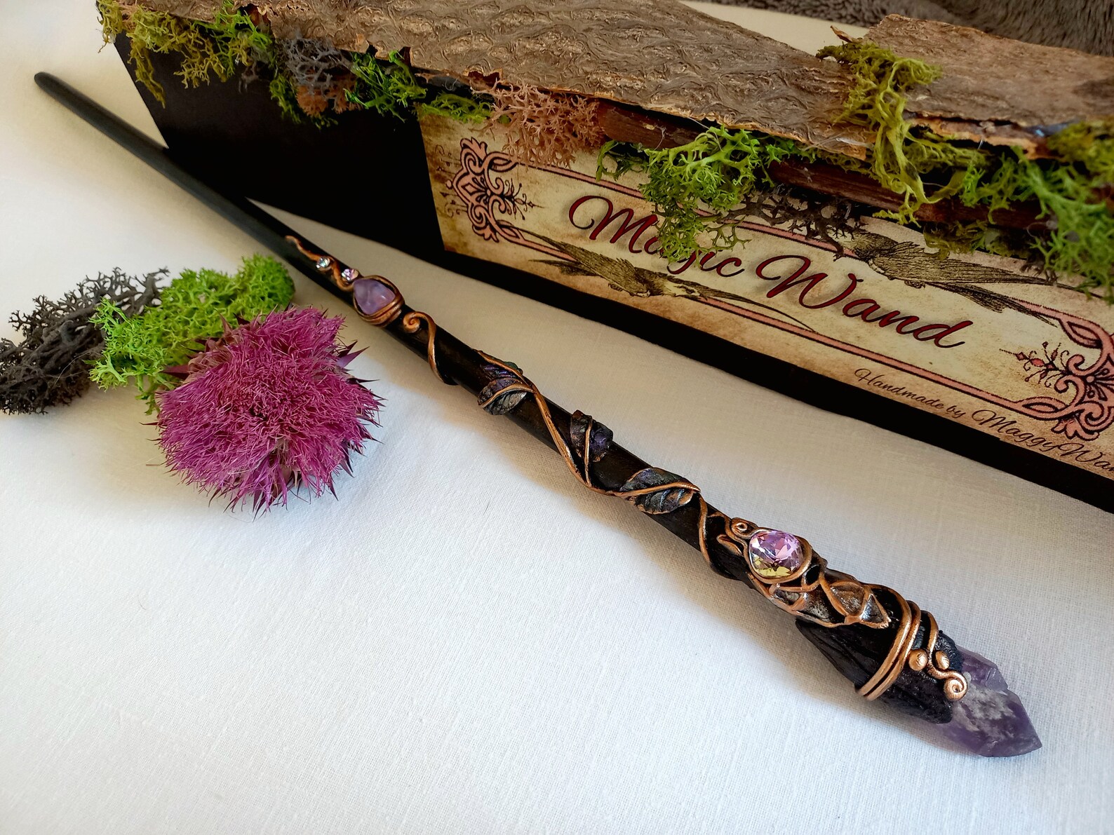 Amethyst Magic Wand Wooden Wand Purple Queen Handmade - Etsy
