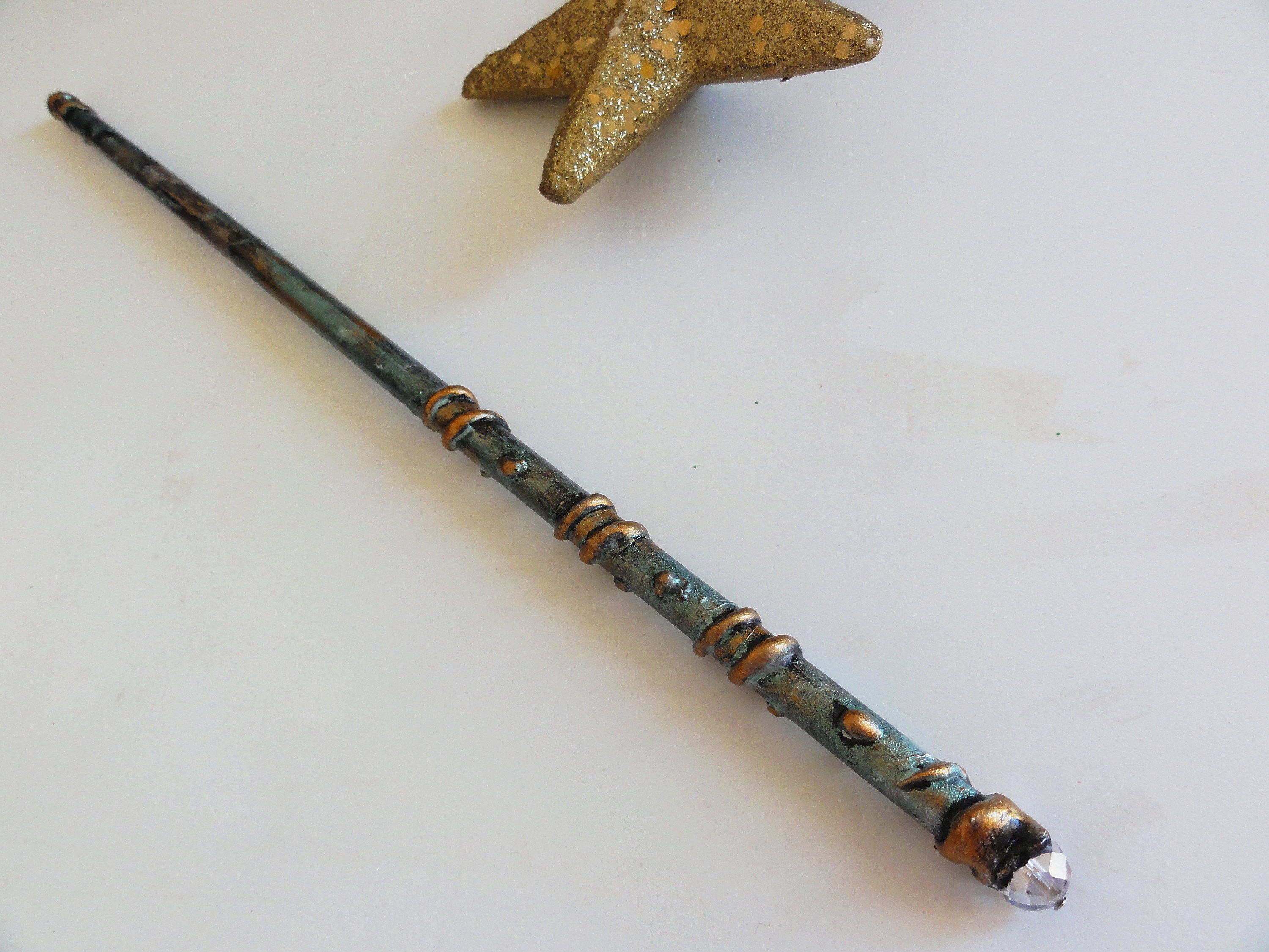 Magic Wand. Halloween Wand. Green and Gold Magic Wand. Wood - Etsy
