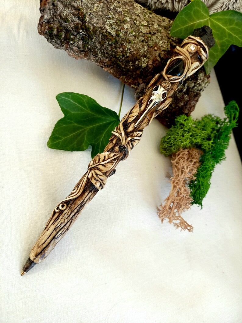 Skull Crow Pen Magic Wand Pen Black Tourmaline Handmade | Etsy