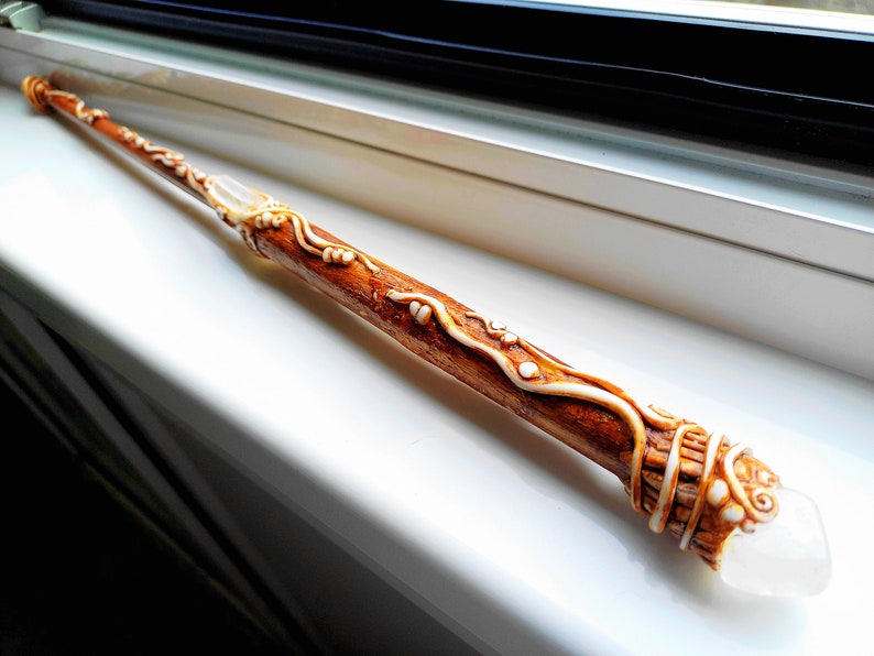 Quartz Magic Wand Altar Wand Wood Stick Enchanted Wand - Etsy