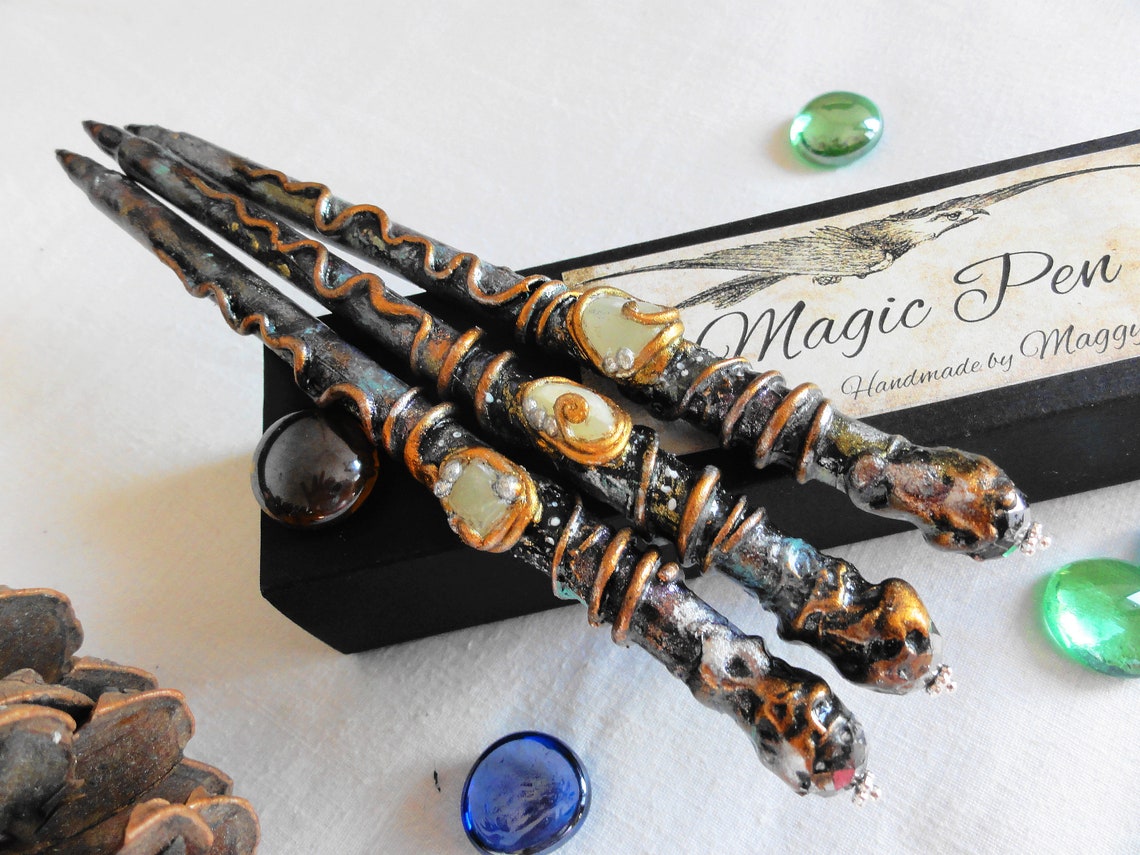 Witchy Magic Wand Pen Prehnite Crystal Pen Clay Pens | Etsy