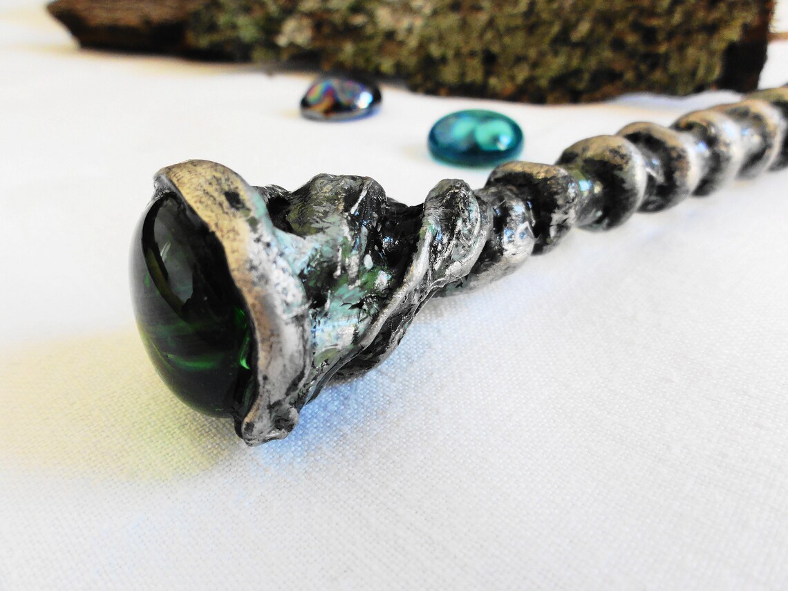 Magic Wand Green and Silver Wooden Fairy Wand Witchy - Etsy