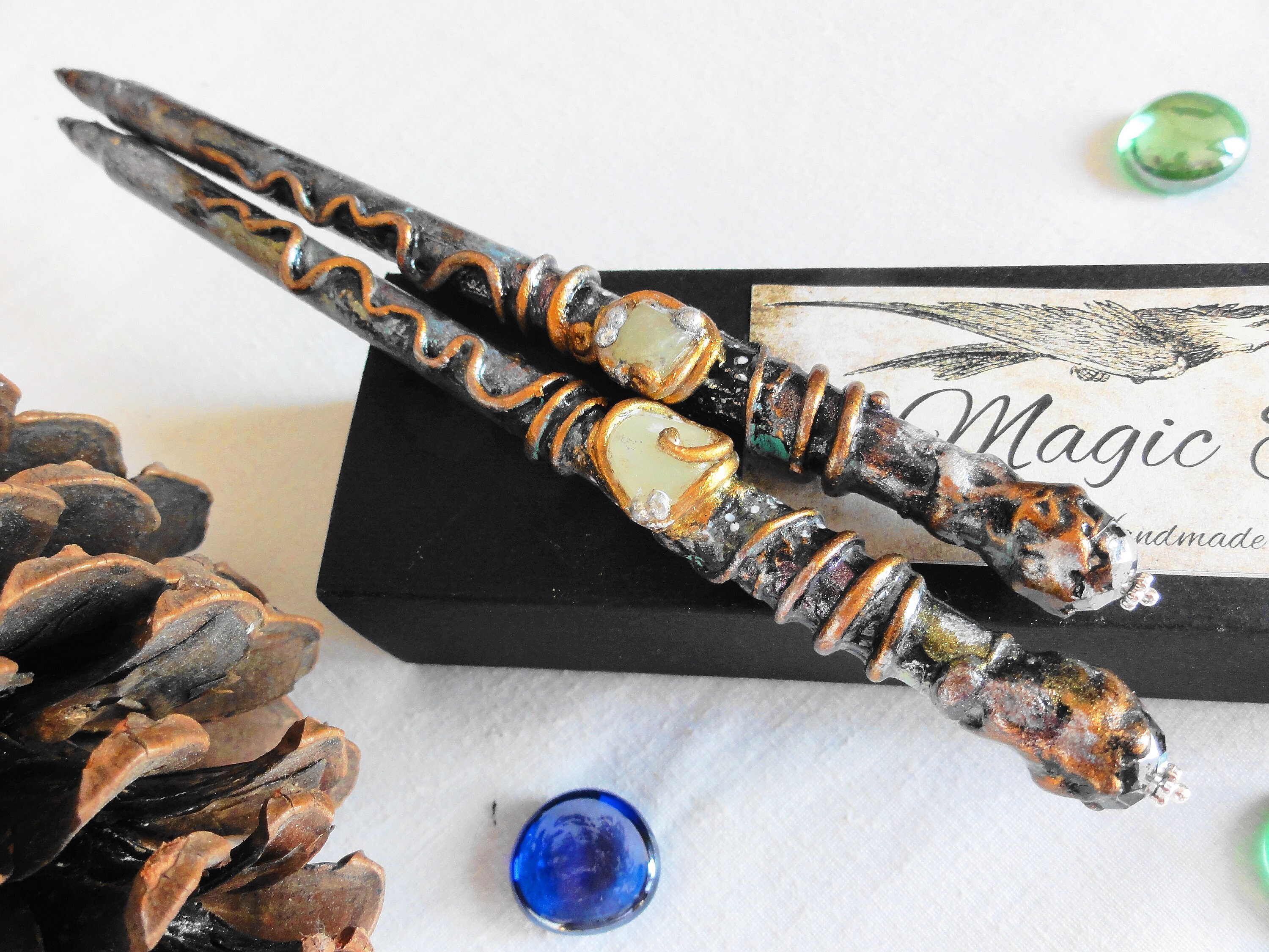 Witchy Magic Wand Pen Prehnite Crystal Pen Clay Pens | Etsy