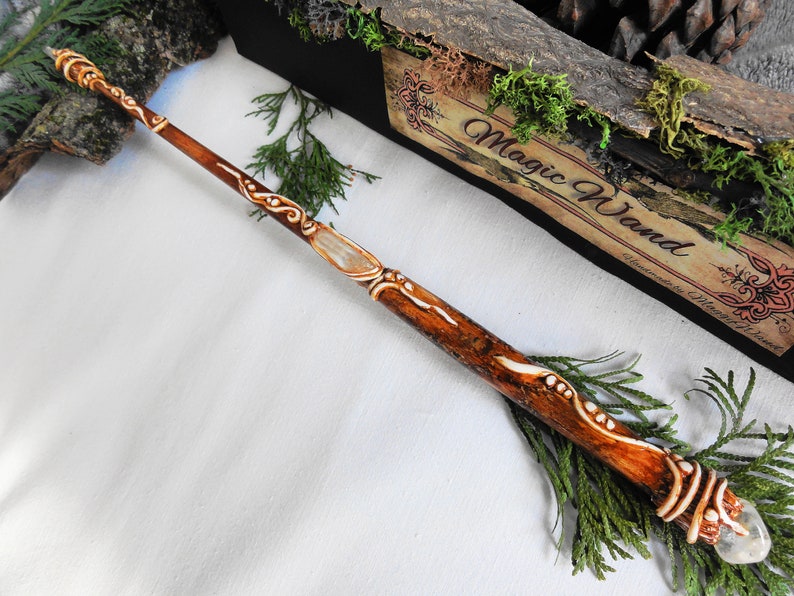 Quartz Magic Wand Altar Wand Wood Stick Enchanted Wand | Etsy