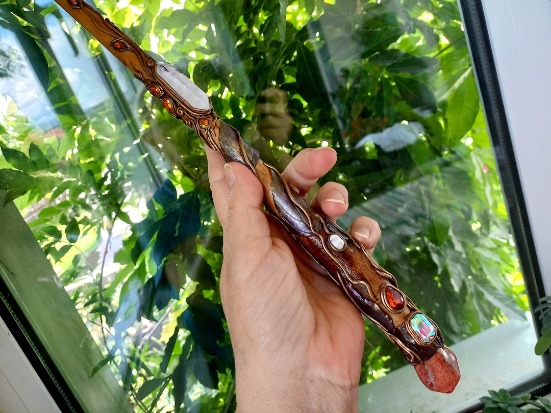 Wooden Magic Wand With Crystals Spiritual Energy One of A Kind - Etsy