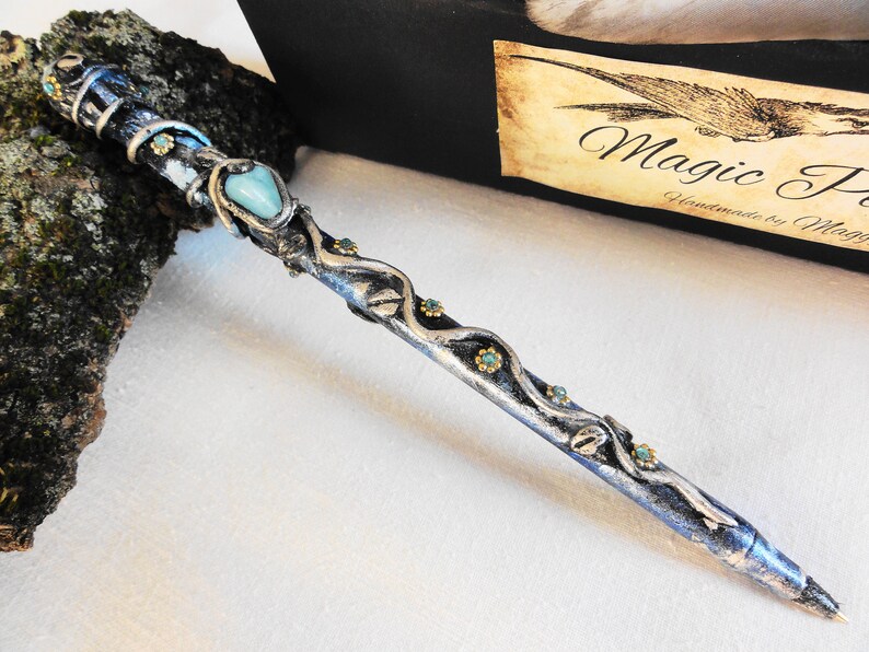 Aquamarine Magic Wand Pen Grimoire Pen Wicca Magic Pen Blue | Etsy