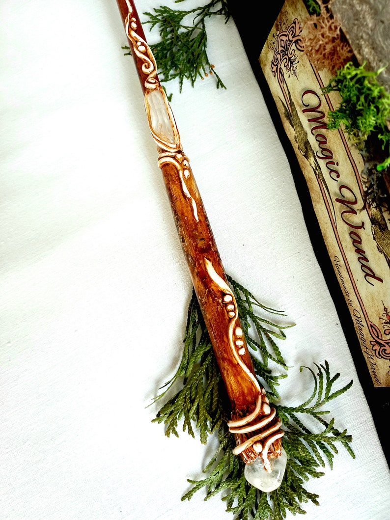 Quartz Magic Wand Altar Wand Wood Stick Enchanted Wand | Etsy