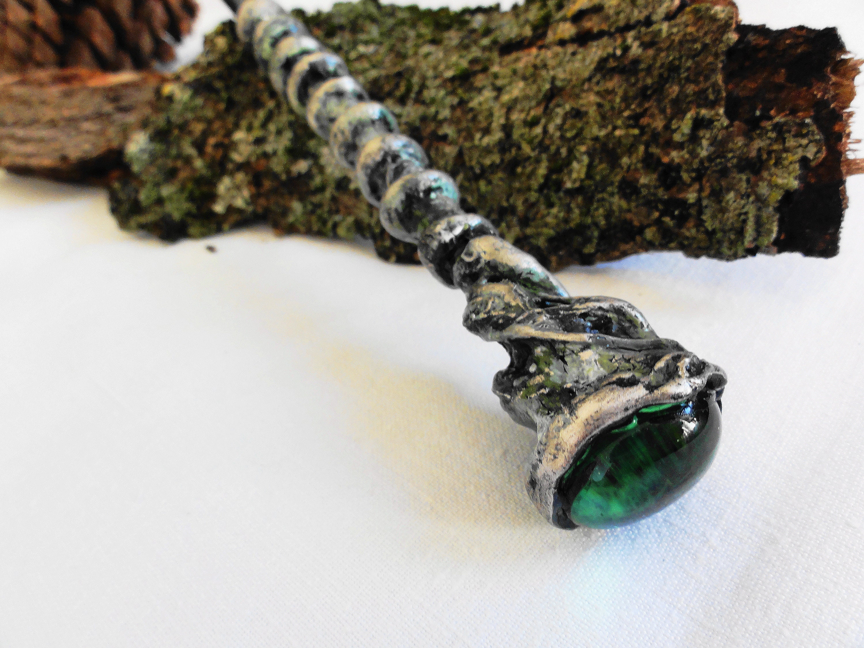 Magic Wand Green and Silver Wooden Fairy Wand Witchy - Etsy