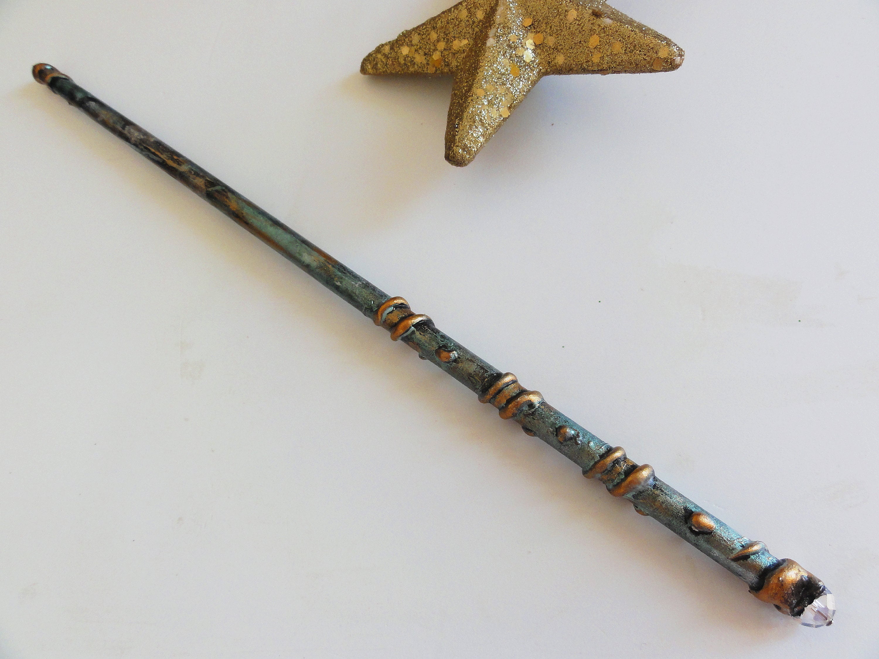 Magic Wand. Halloween Wand. Green and Gold Magic Wand. Wood - Etsy
