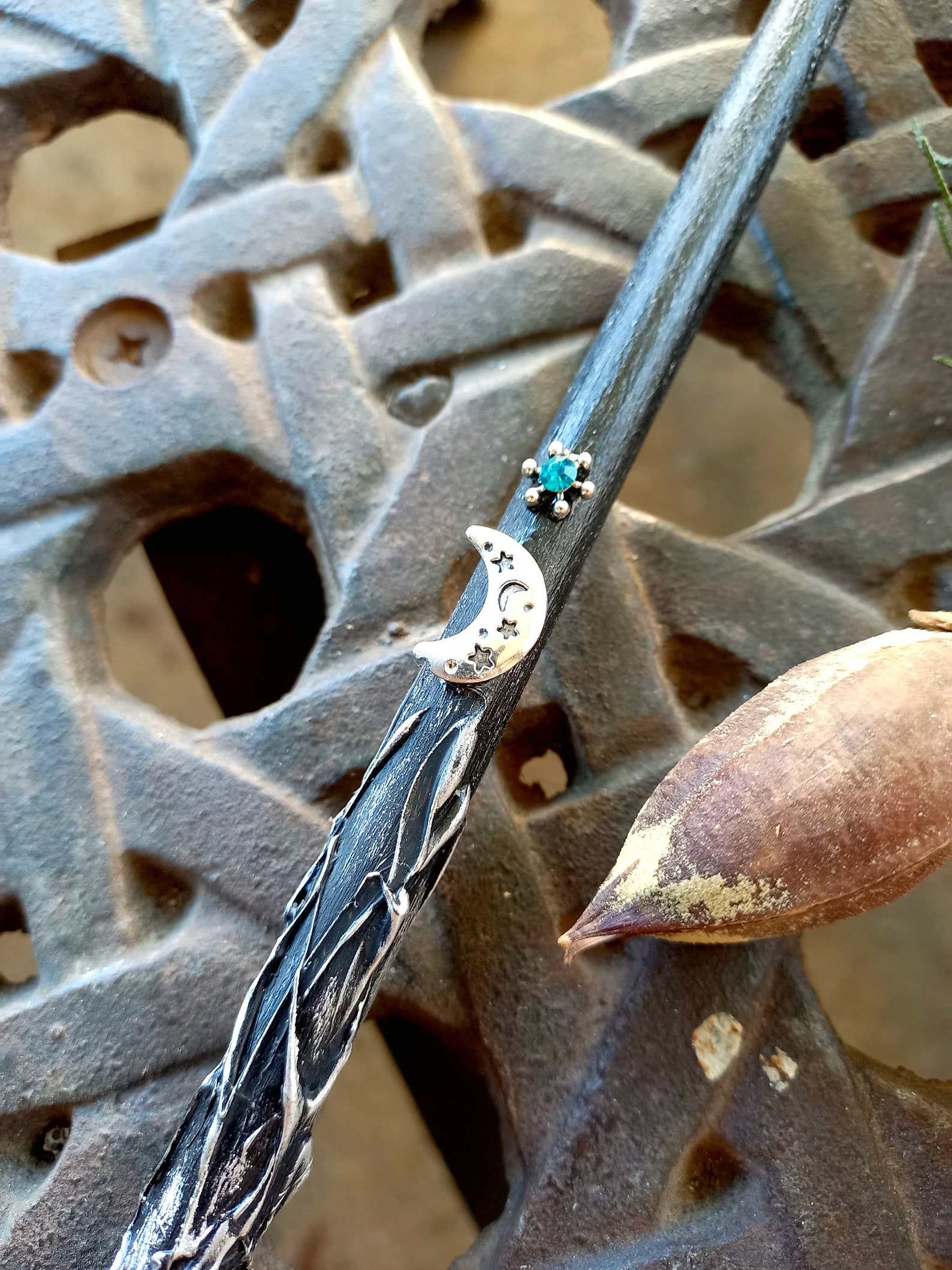 Magical Wand Pentacle and Moon. Black and Silver. Wiccan Wand. - Etsy