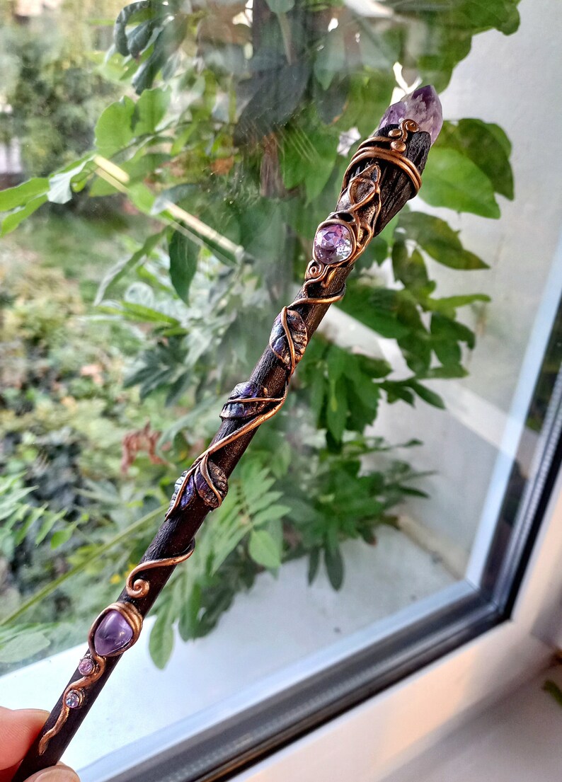 Amethyst Magic Wand Wooden Wand Purple Queen Handmade - Etsy