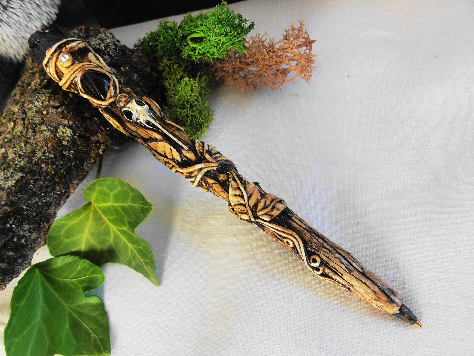 Skull Crow Pen Magic Wand Pen Black Tourmaline Handmade | Etsy