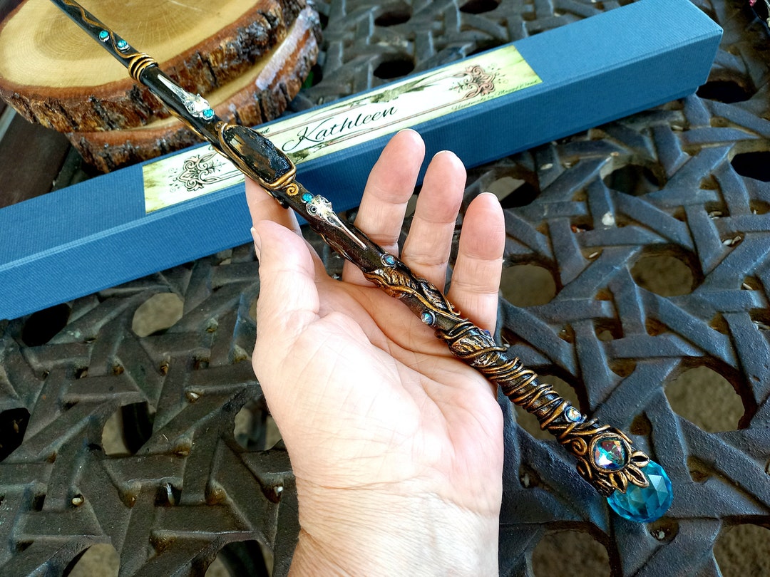 Magic Wand, Black Tourmaline, Crow's Skull, Wand With BOX, Handmade ...