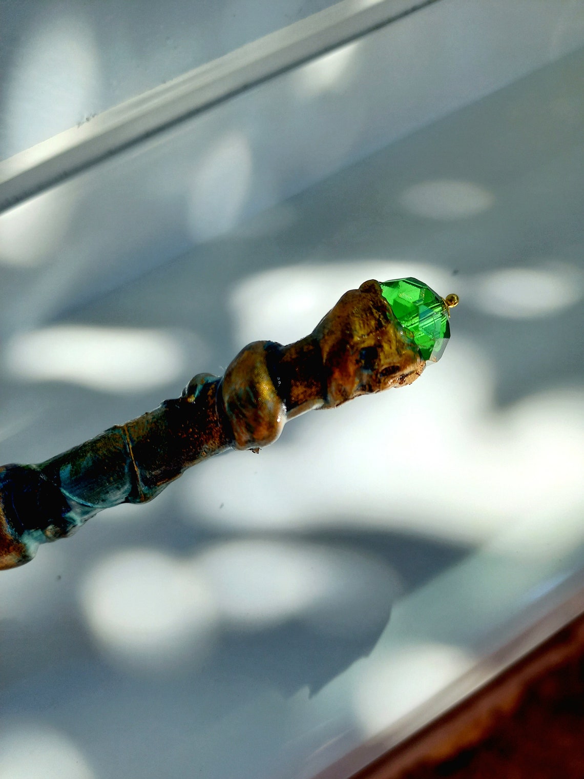 Magic Wand. Halloween Wand. Green and Gold Magic Wand. Wood - Etsy