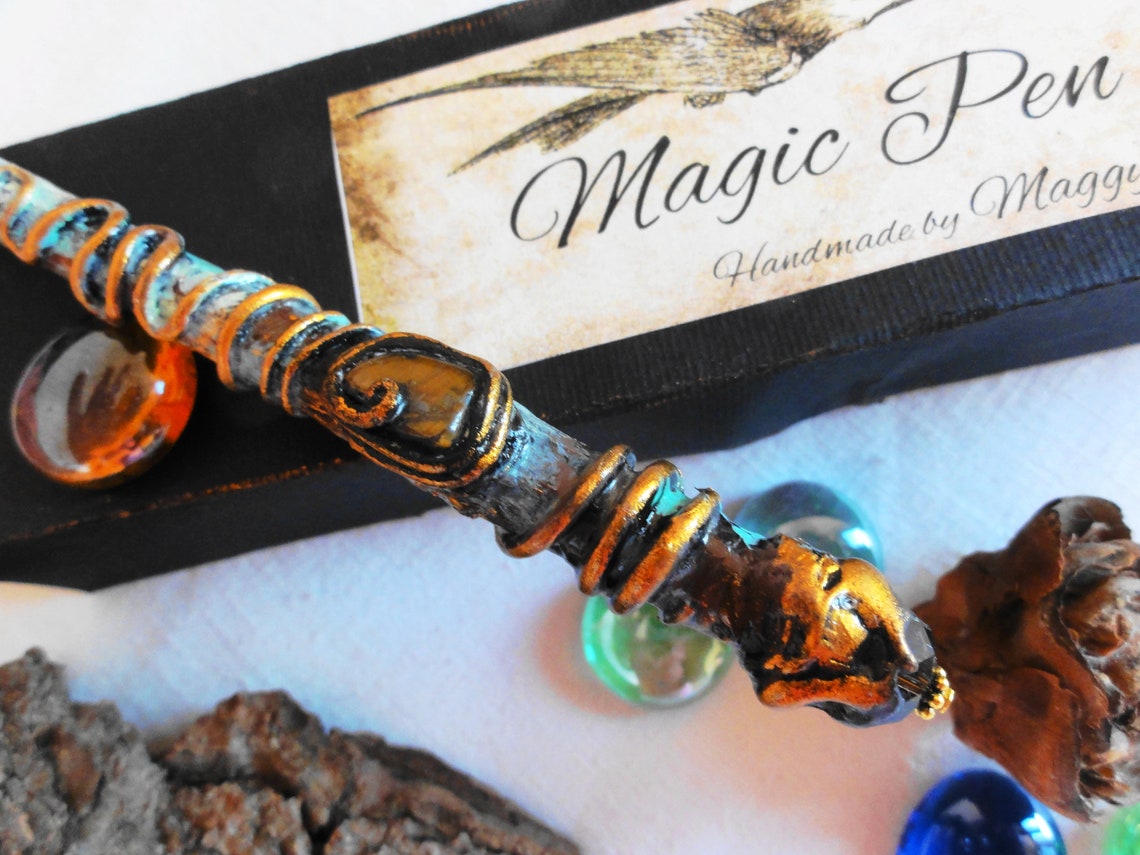 Magic Pen Tigers Eye Gemstone. Polymer Clay Magic Wand Pens | Etsy