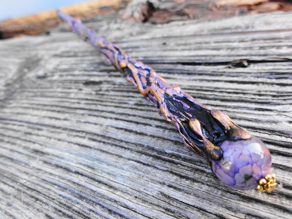 Magic Wand Purple and Gold Cosplay Magic Wand Purple Agate - Etsy UK